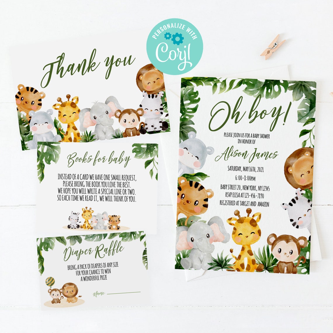 EDITABLE Safari Animals Baby Shower Set Safari Baby Shower - Etsy