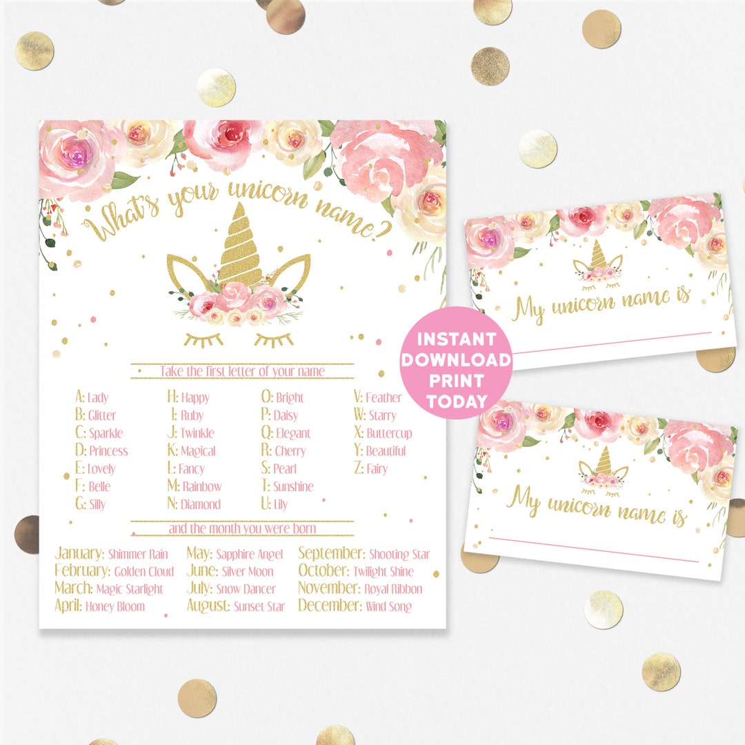 Printable Unicorn Name Birthday Game Sign, Rainbows and Unicorns ...