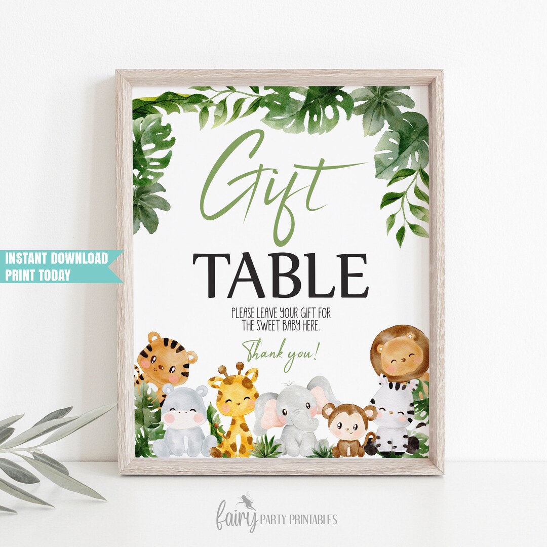 Printable Jungle Animals Gift Table Sign, Safari Animals Baby Shower ...