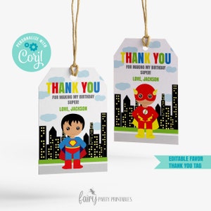 EDITABLE Printable Superheroes Thank You Tag, Superhero Birthday Favor ...