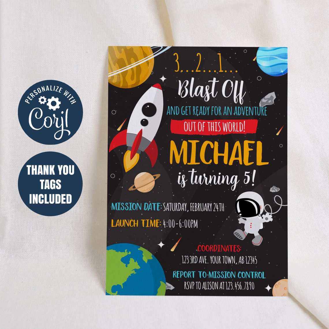 EDITABLE Outer Space Birthday Invitation Template Rocket Ship - Etsy