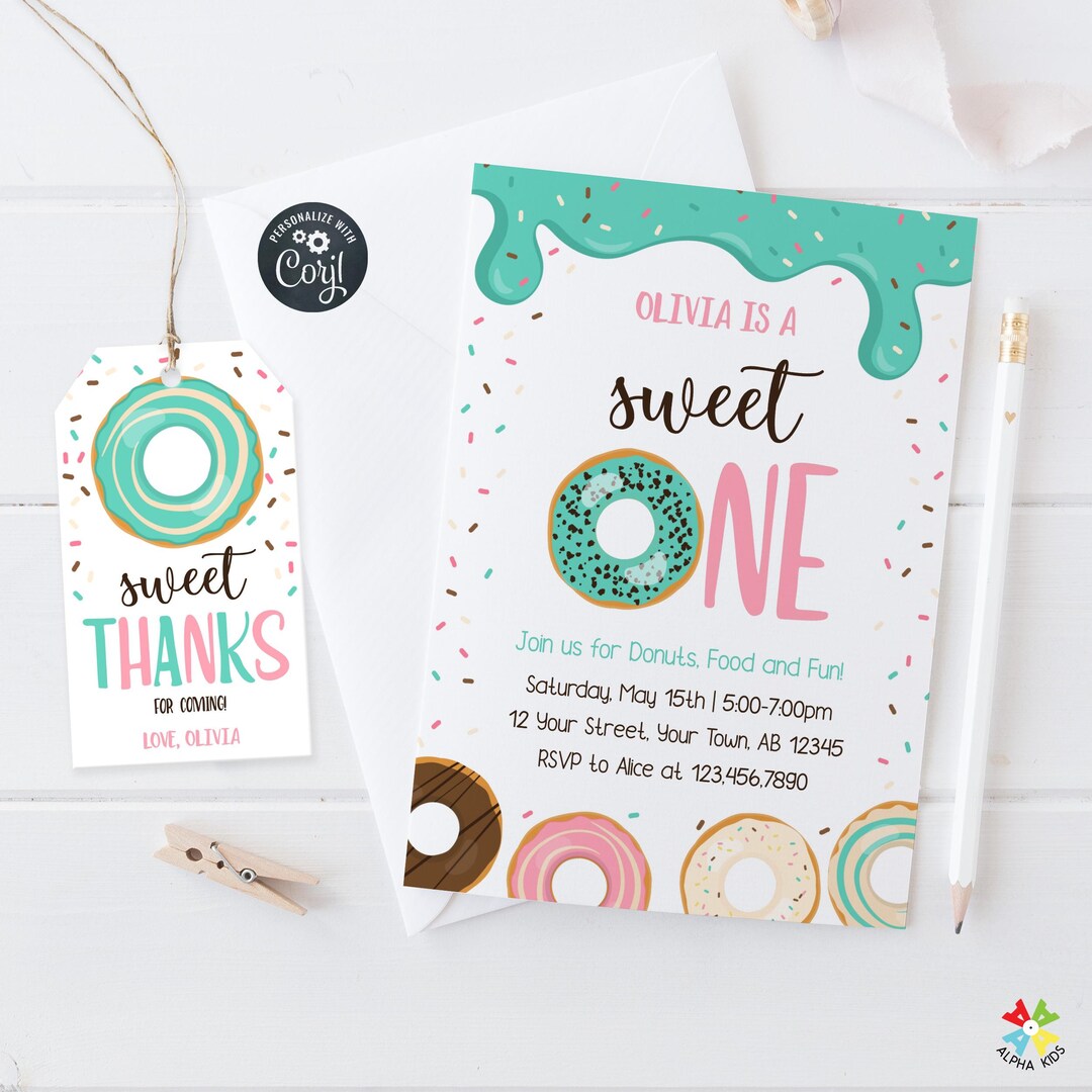 EDITABLE Printable Donut 1st Birthday Invitation Template, Donut First ...