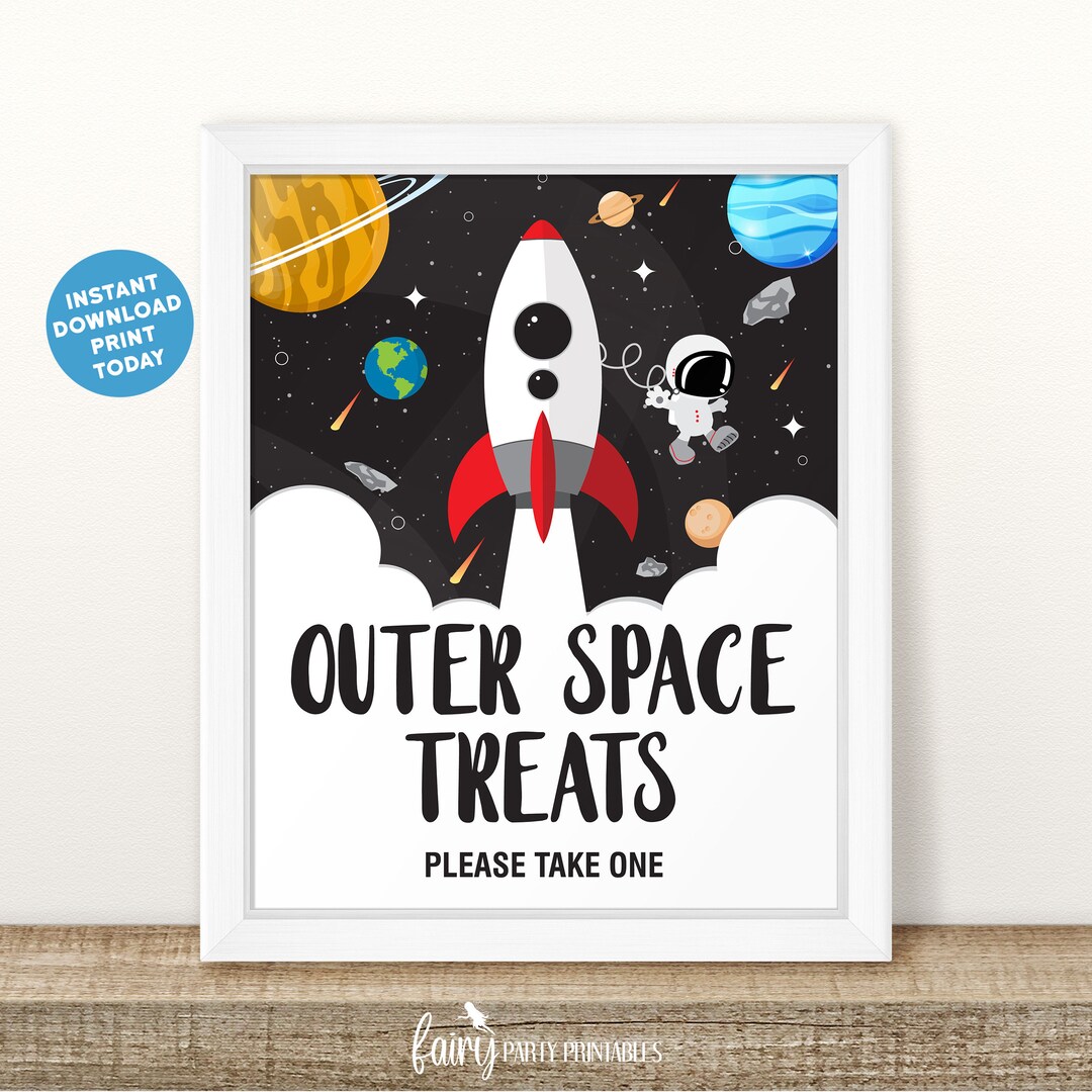 Printable Outer Space Treats Table Sign, Rocket Ship Astronaut Favor ...