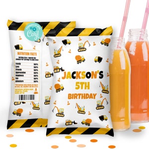 EDITABLE Construction Chips Bag Labels, Dump Truck Digger Excavator ...