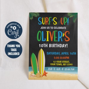 EDITABLE Surf's up Birthday Party Invitation Surfboard - Etsy