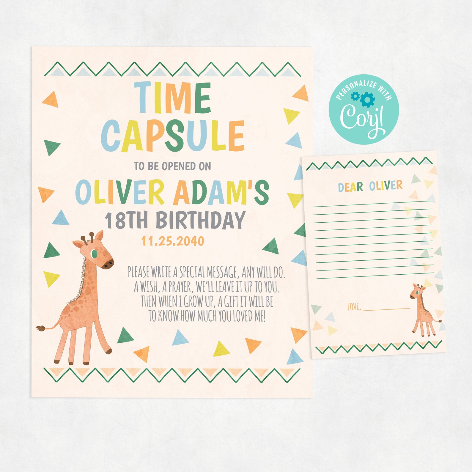 Printable Giraffe Time Capsule First Birthday Boy Time - Etsy