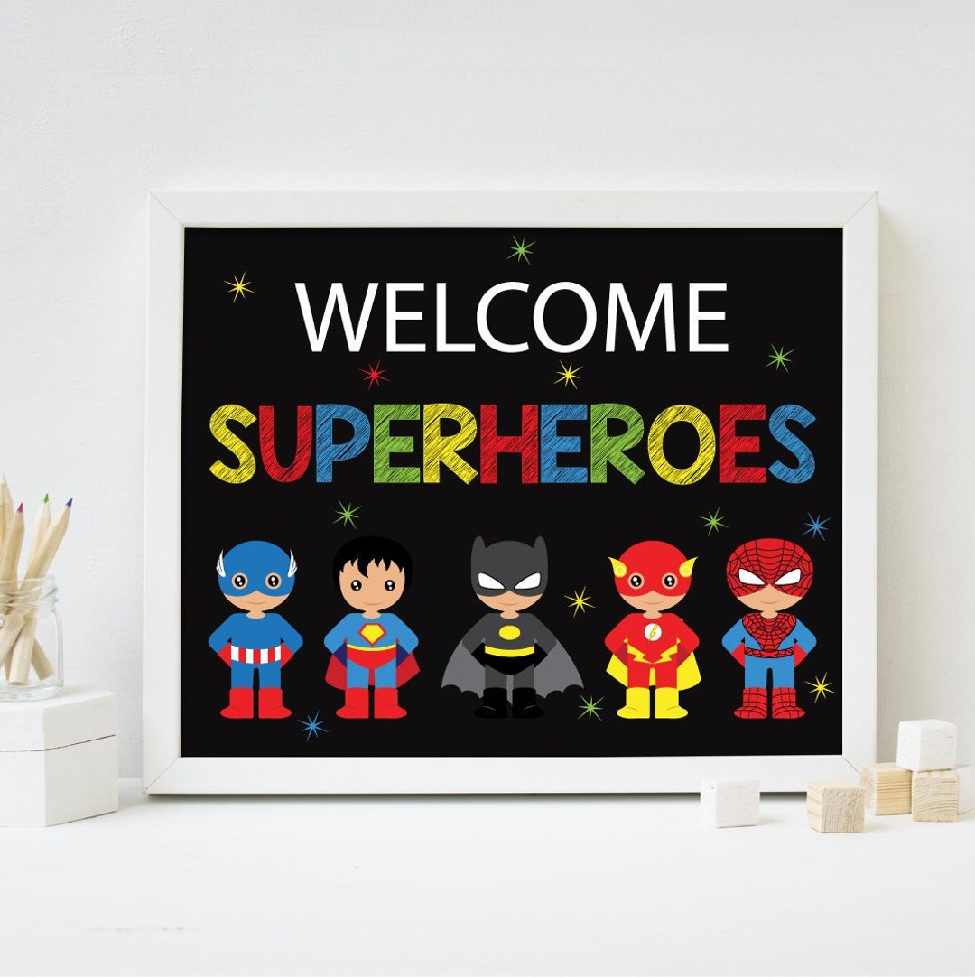 Printable Welcome Superheroes Birthday Sign, Superhero Printable ...