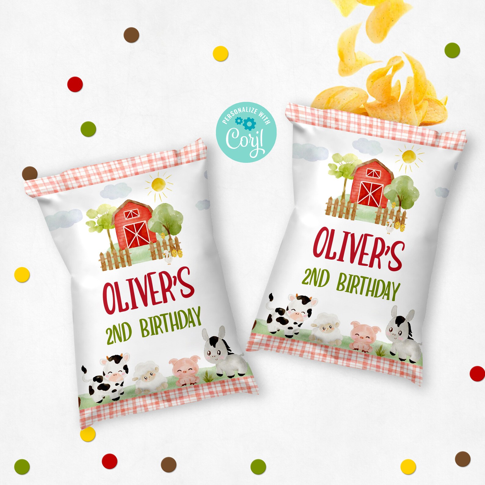 EDITABLE Farm Animals Chips Bag Labels Farm Birthday Party - Etsy
