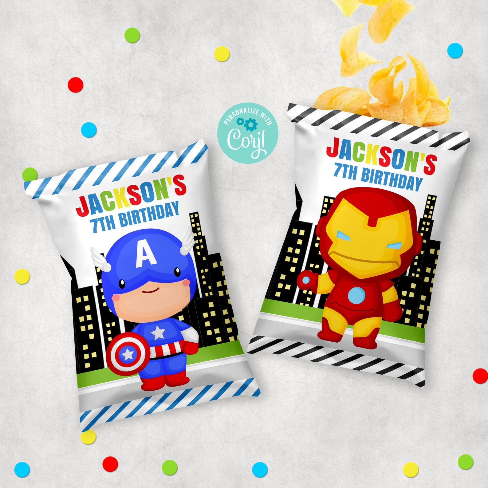 EDITABLE Superheroes Chips Bag Labels Superhero Birthday - Etsy
