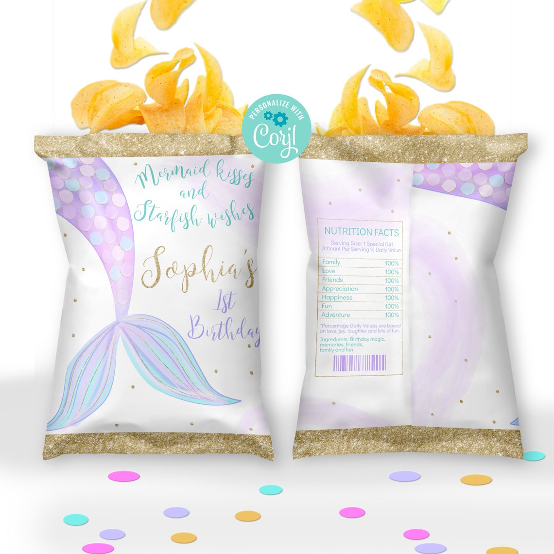 EDITABLE Mermaid Chips Bag Labels Mermaid Birthday Party - Etsy
