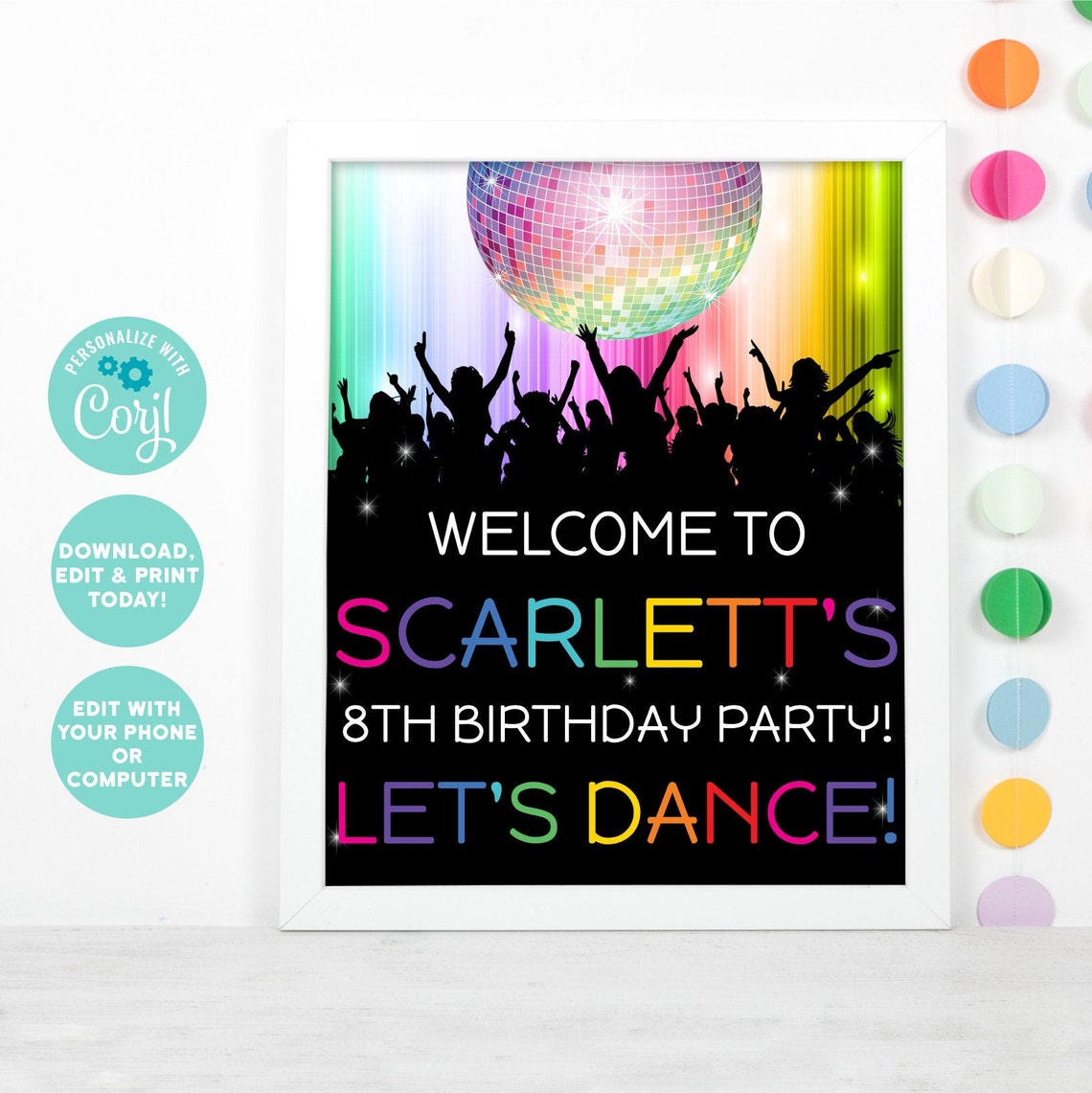 EDITABLE Let's Dance Welcome Sign Disco Ball Printable | Etsy
