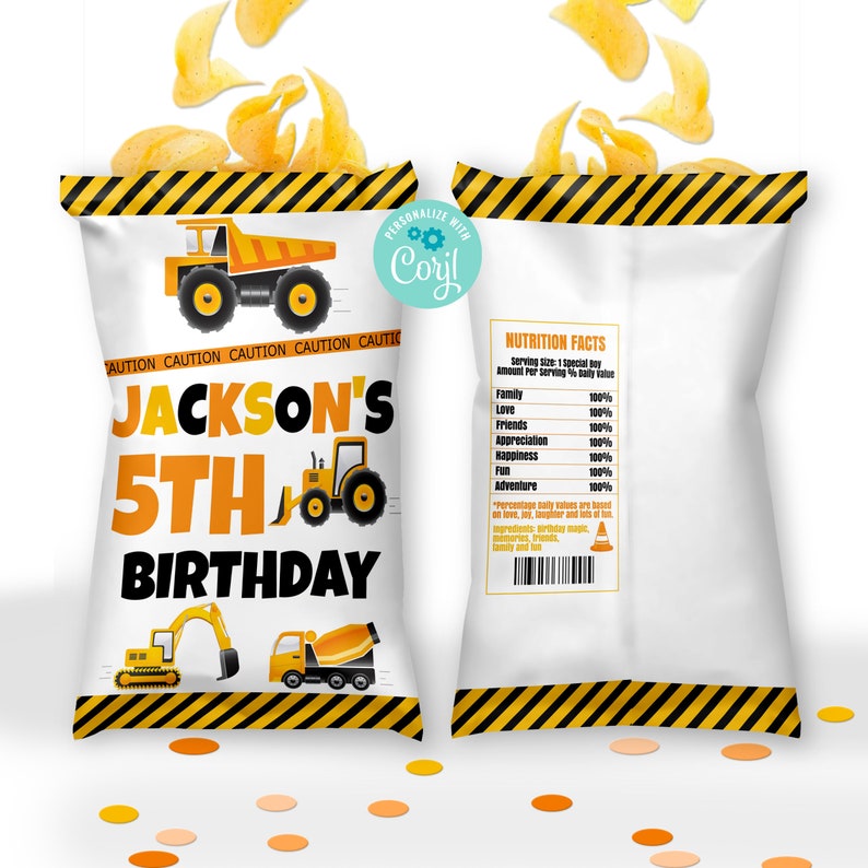EDITABLE Construction Chips Bag Labels Dump Truck Digger - Etsy