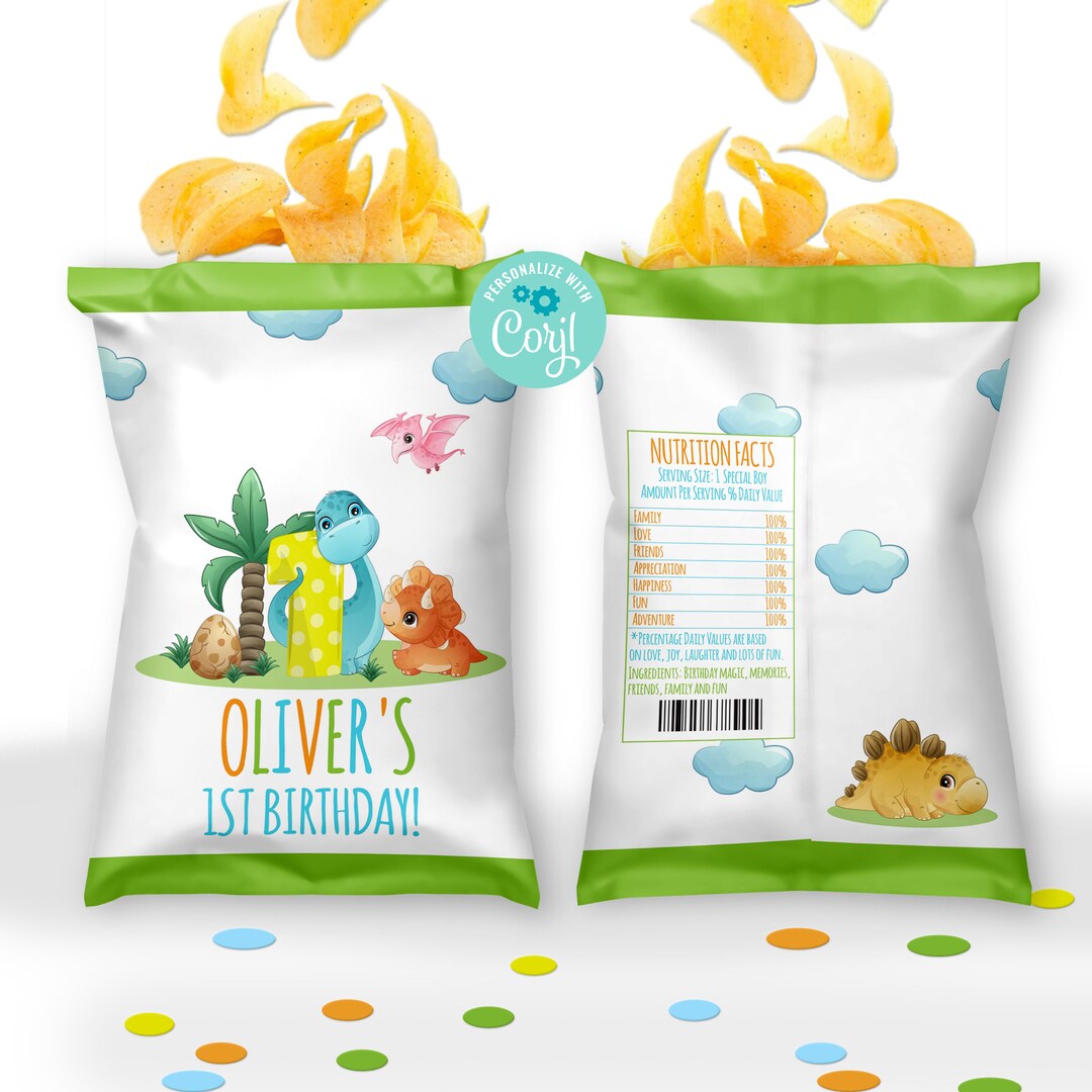 EDITABLE Dinosaurs Chips Bag Labels, Dinosaur Birthday Party Chips Bag ...
