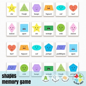 Printable Shapes Memory Game Cards, Shapes Matching Cards, Shapes ...