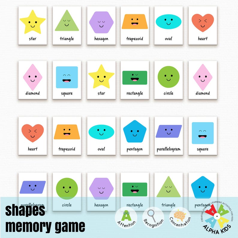 Printable Shapes Memory Game Cards, Shapes Matching Cards, Shapes ...