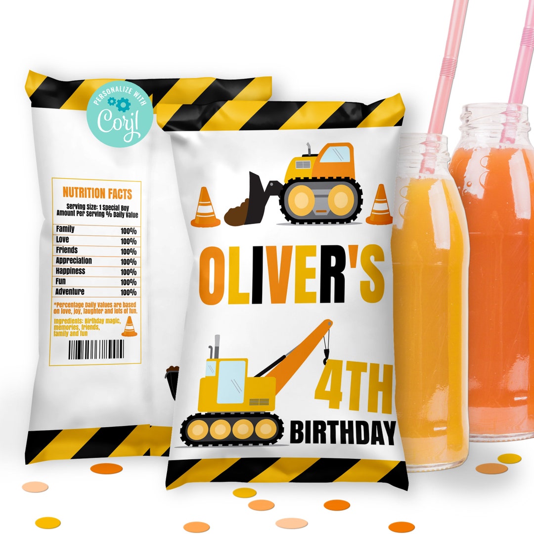 EDITABLE Construction Chips Bag Labels Dump Truck Digger - Etsy