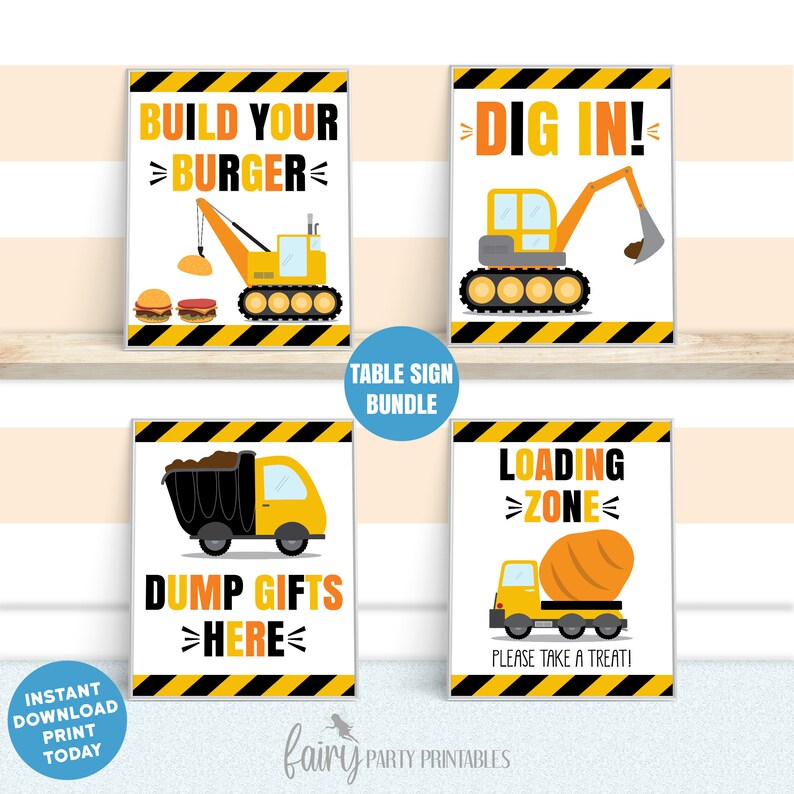 Printable Construction Table Sign Bundle Gift Table Sign Dig - Etsy