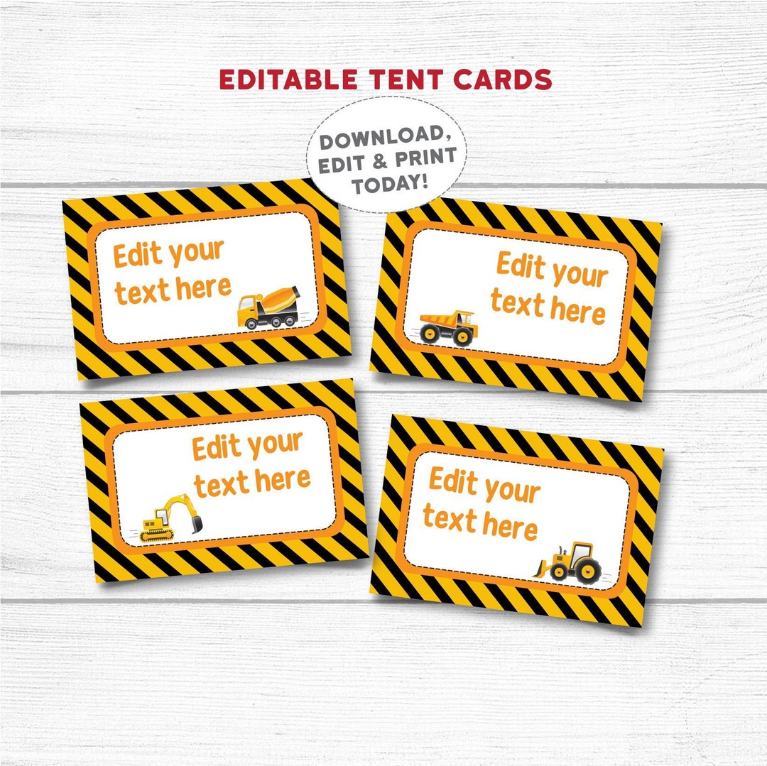 EDITABLE Printable Construction Food Tent Cards Truck Buffet - Etsy