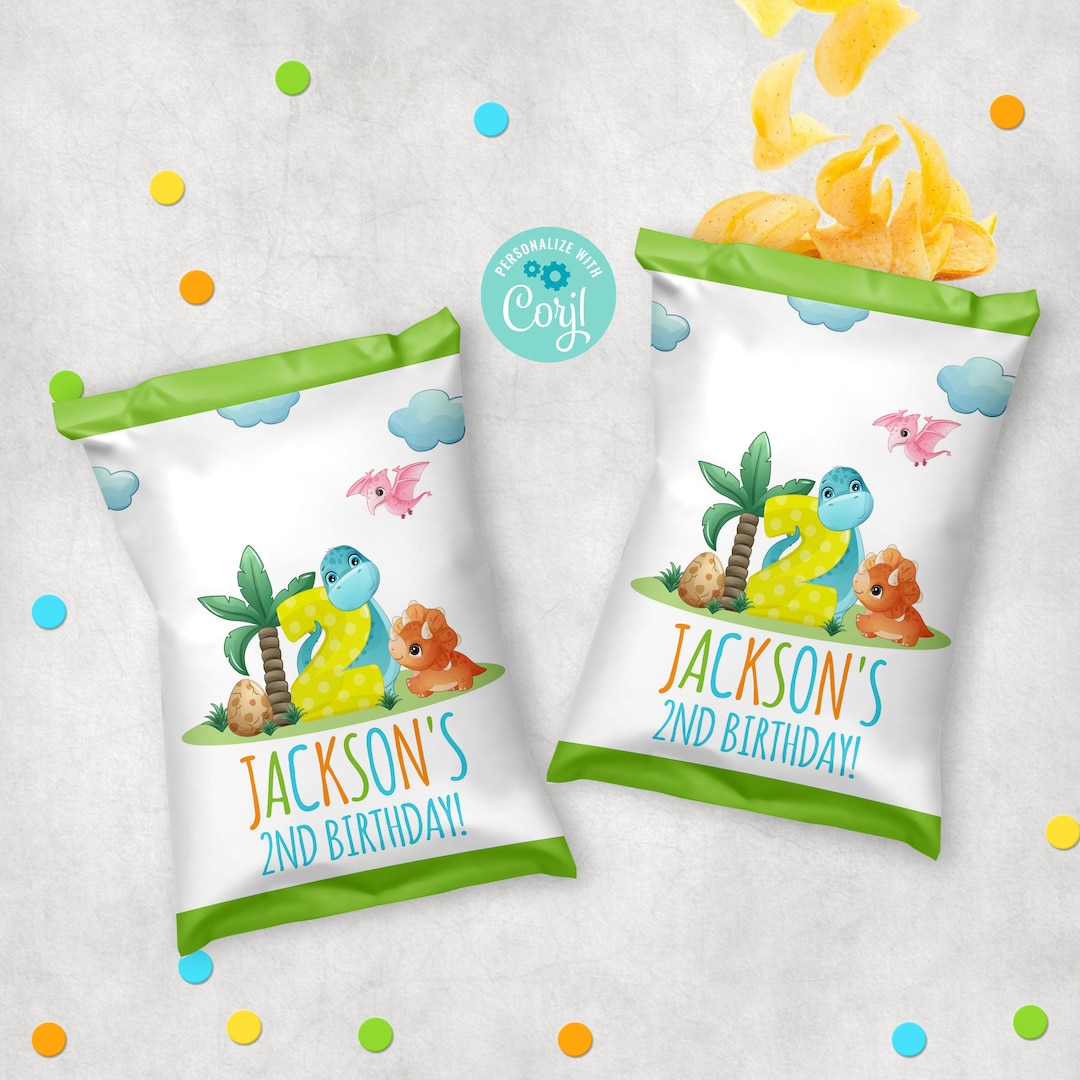 EDITABLE Dinosaurs Chips Bag Labels, Dinosaur Birthday Party Chips Bag ...