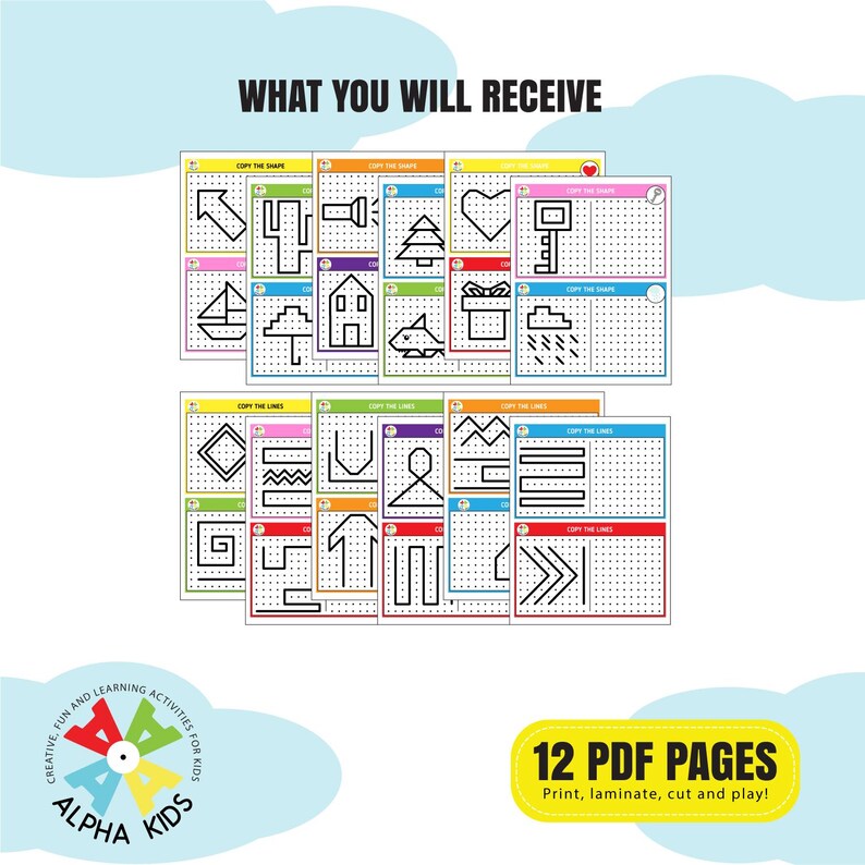 Printable Copy the Shapes Learning Activity, Dot to Dot Shapes Toddler ...