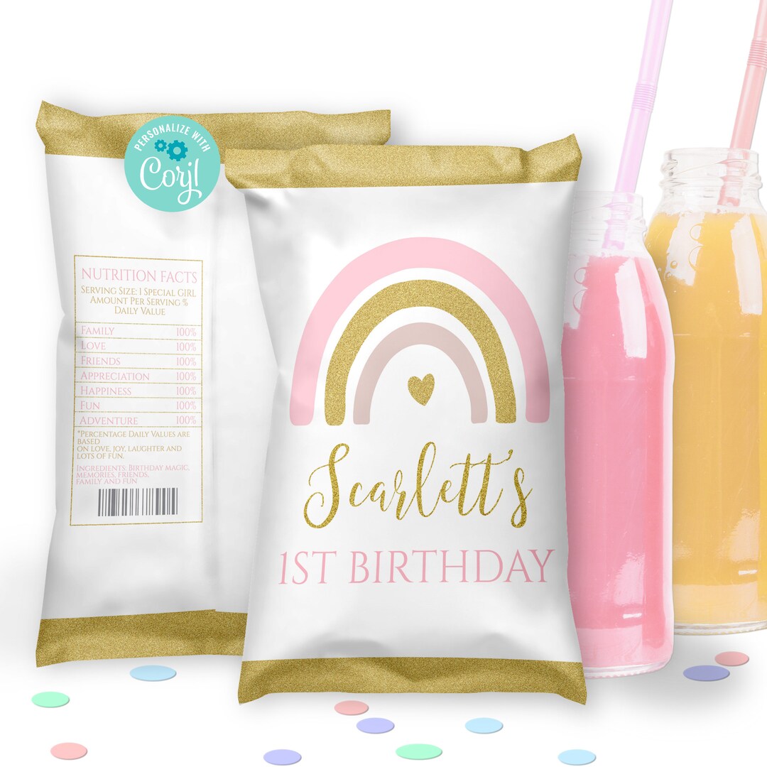 EDITABLE Boho Rainbow Chips Bag Labels, Over the Rainbow Birthday Party ...