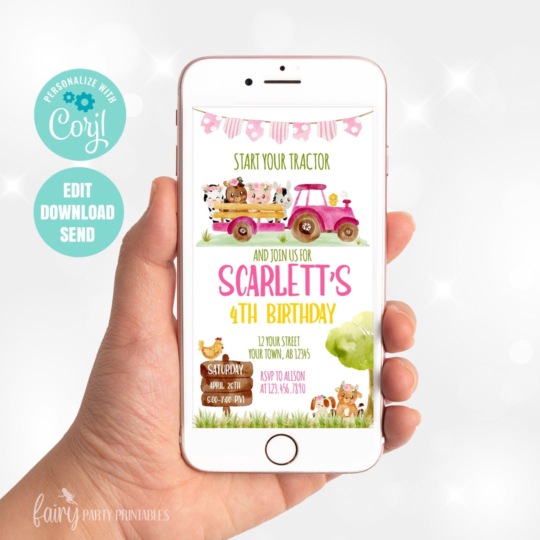 EDITABLE Electronic Invitation, Farm Girl Invitation Template, Barnyard ...