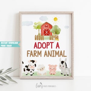 Printable Adopt a Farm Animal Birthday Table Sign, Farm Animals ...