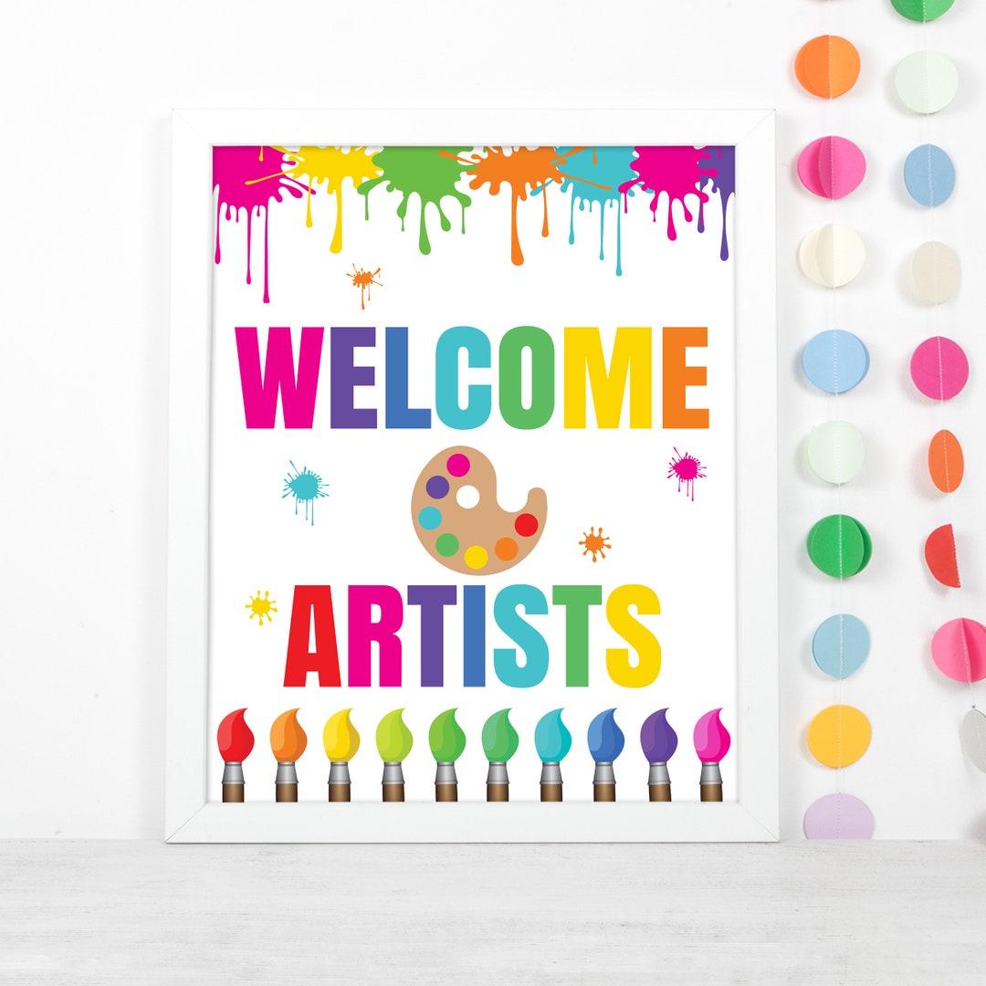 Printable Welcome Artists Birthday Sign, Paint Welcome Birthday Sign ...