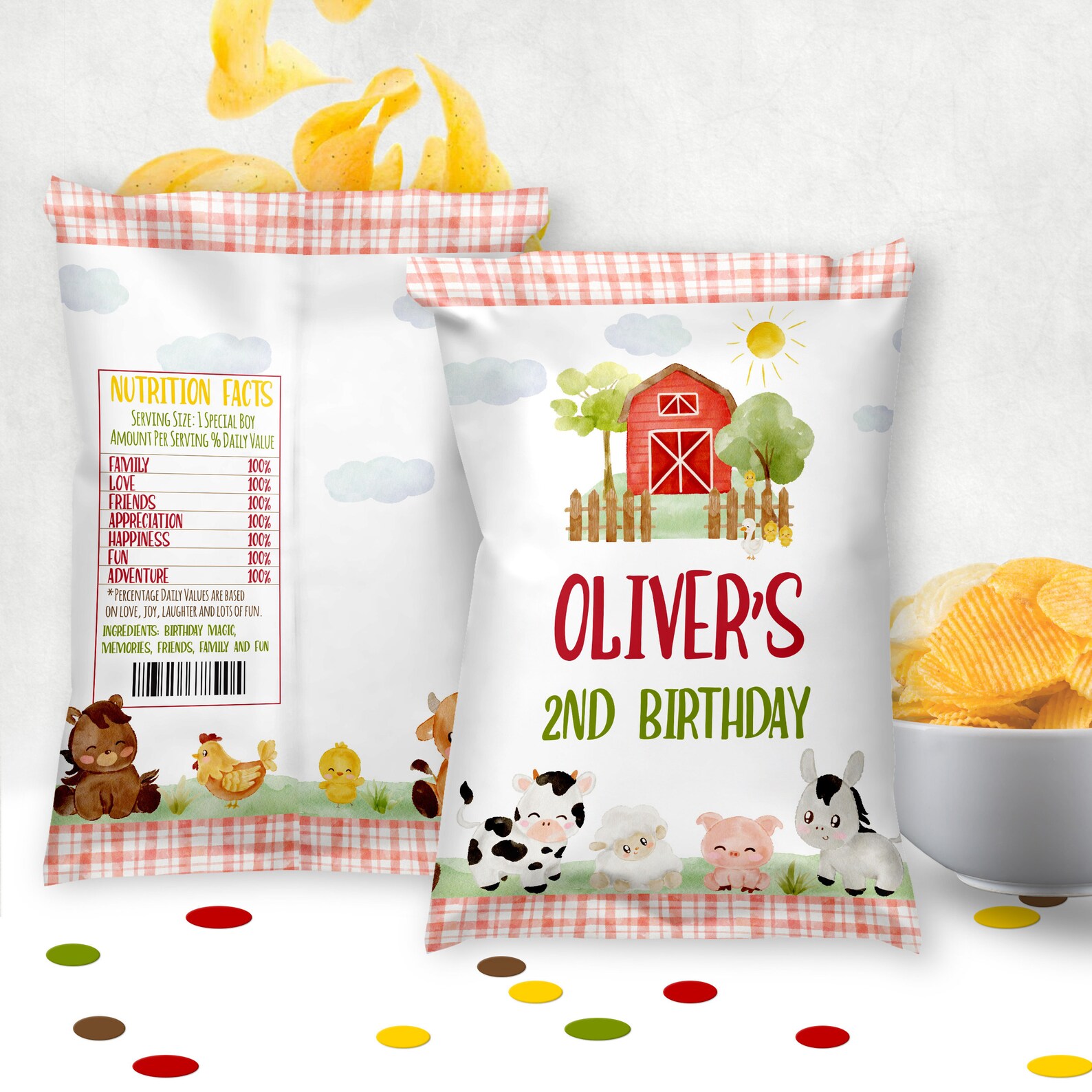 EDITABLE Farm Animals Chips Bag Labels Farm Birthday Party - Etsy