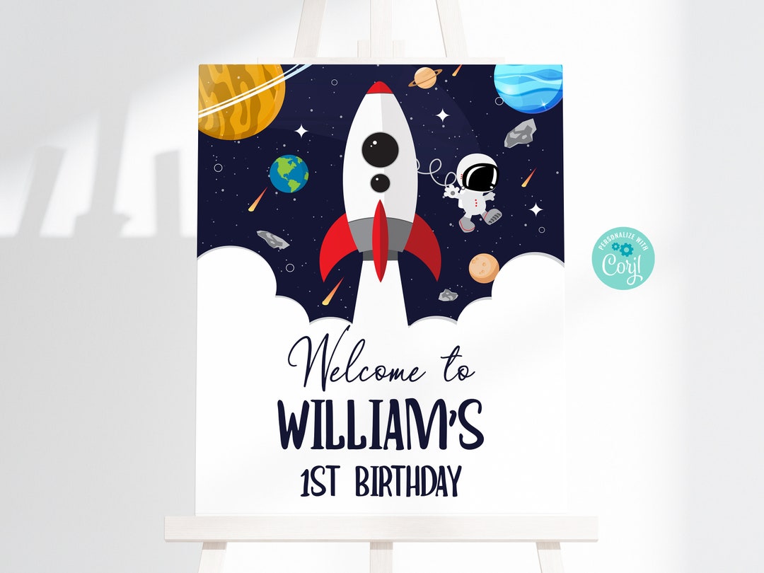 EDITABLE Outer Space Birthday Welcome Sign Template, Rocket Ship ...