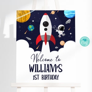 EDITABLE Outer Space Birthday Welcome Sign Template, Rocket Ship ...
