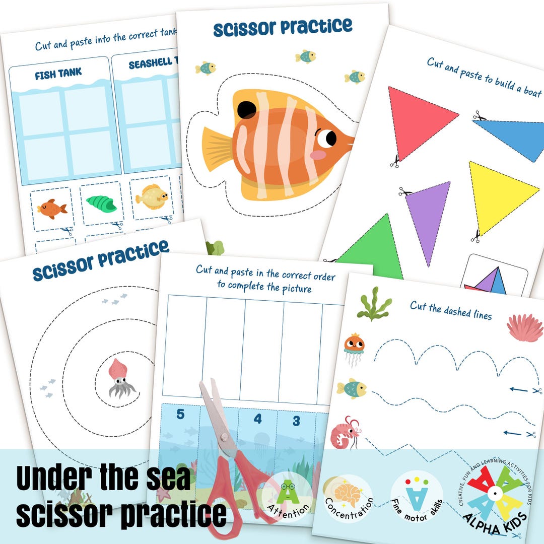 Printable Under the Sea Scissor Skills Activities, Printable Ocean ...