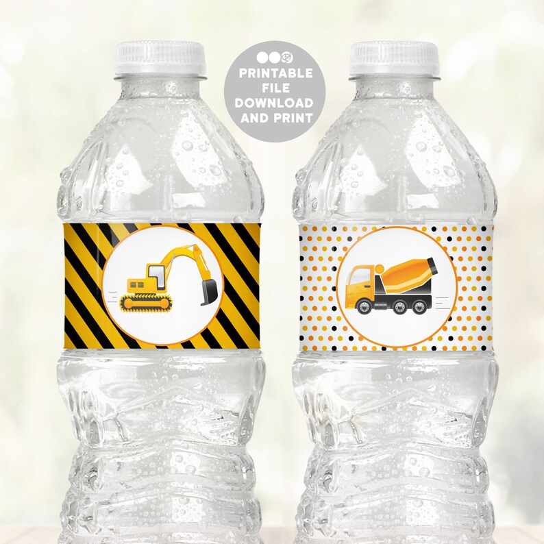 Printable Construction Water Bottle Labels Construction - Etsy