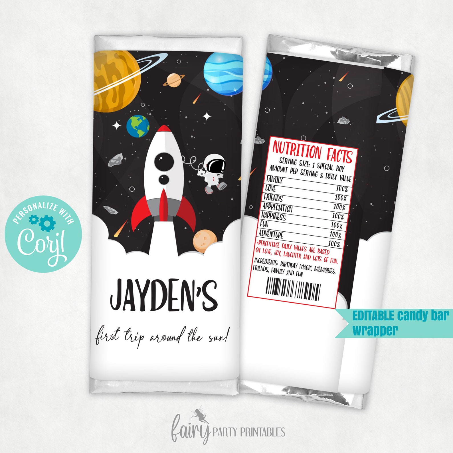 EDITABLE Outer Space Birthday Thank You Candy Bar Labels - Etsy