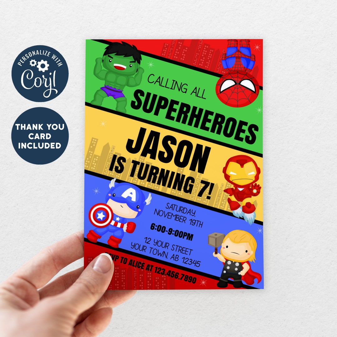 EDITABLE Calling All Superheroes Boy Birthday Invitation - Etsy