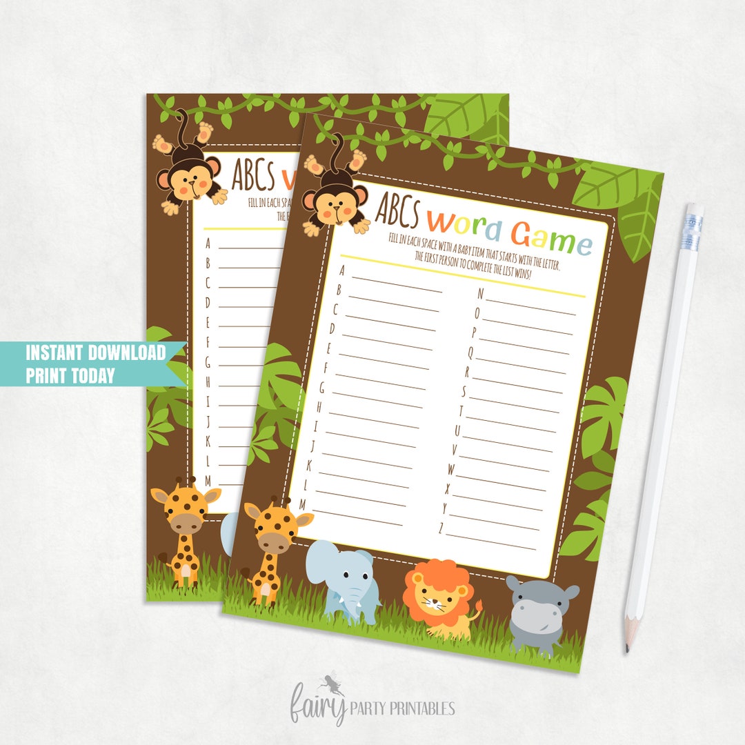 PRINTABLE Jungle Safari Baby Shower Abcs Word Game Safari - Etsy Australia