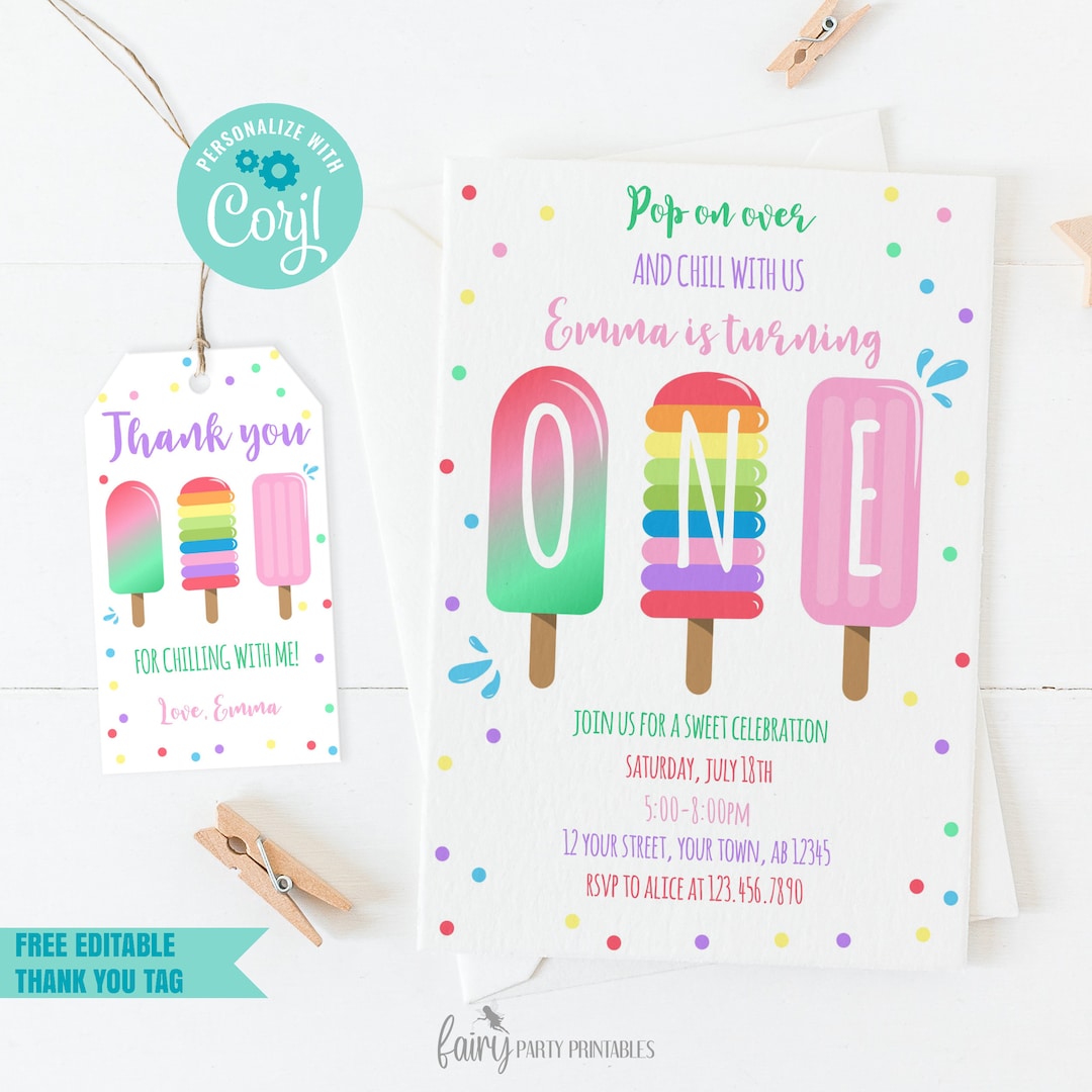 EDITABLE Popsicle Birthday Invitation, Girl 1st Birthday Summer Pool ...
