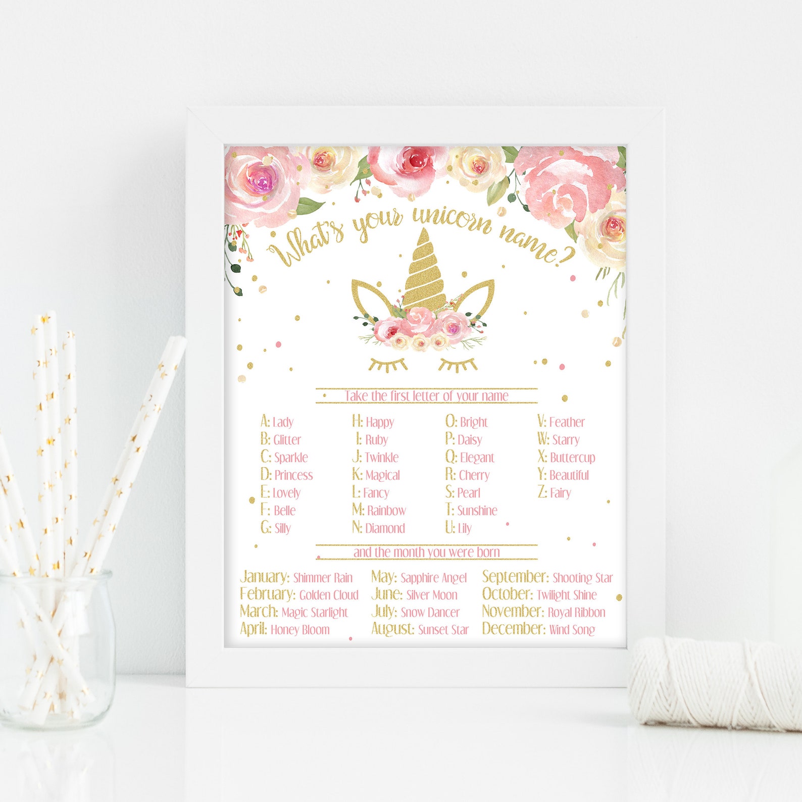 Printable Unicorn Name Birthday Game Sign Rainbows and - Etsy