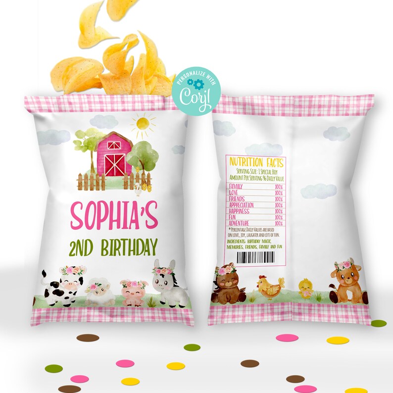 EDITABLE Farm Animals Chips Bag Labels Farm Birthday Party - Etsy