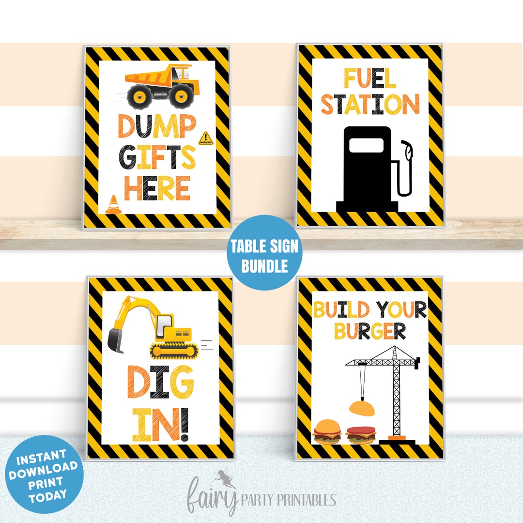 Printable Construction Table Sign Bundle, Gift Table Sign, Dig in Sign ...