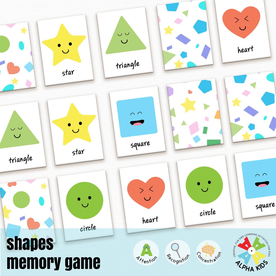 Printable Shapes Memory Game Cards, Shapes Matching Cards, Shapes ...