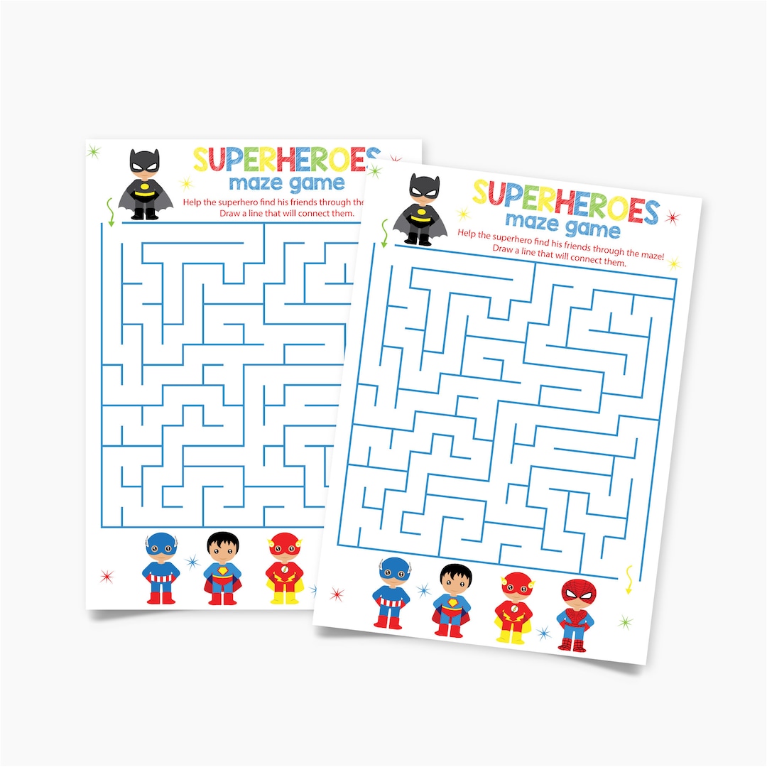 Printable Superheroes Birthday Maze Game, Birthday Party Superhero Maze ...