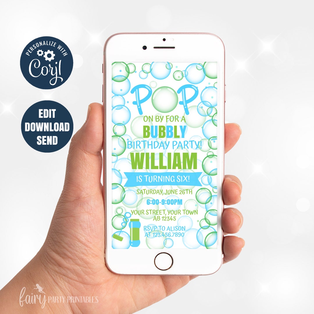EDITABLE Bubble Birthday Evite, Boy Bubble Birthday Editable Template ...
