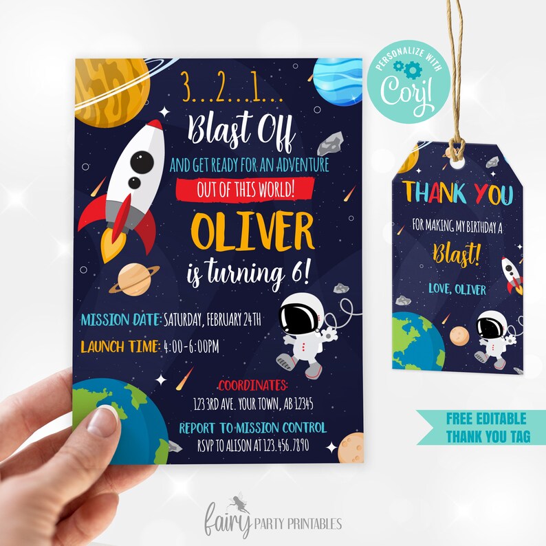 EDITABLE Outer Space Birthday Invitation Template Rocket Ship - Etsy