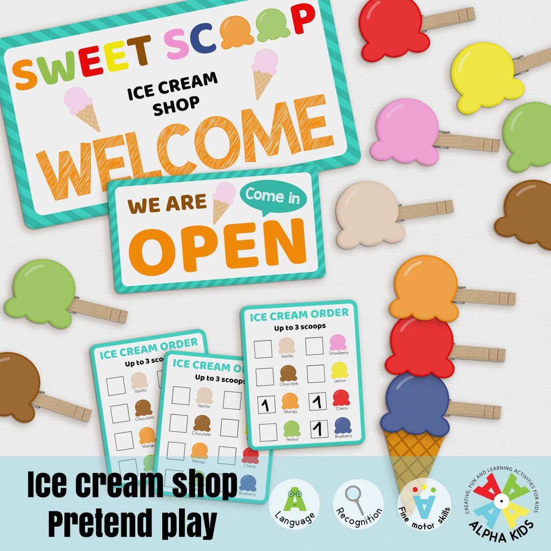 Printable Ice Cream Shop, Pretend Play Ice Ceam Shop, Dramatic Play ...