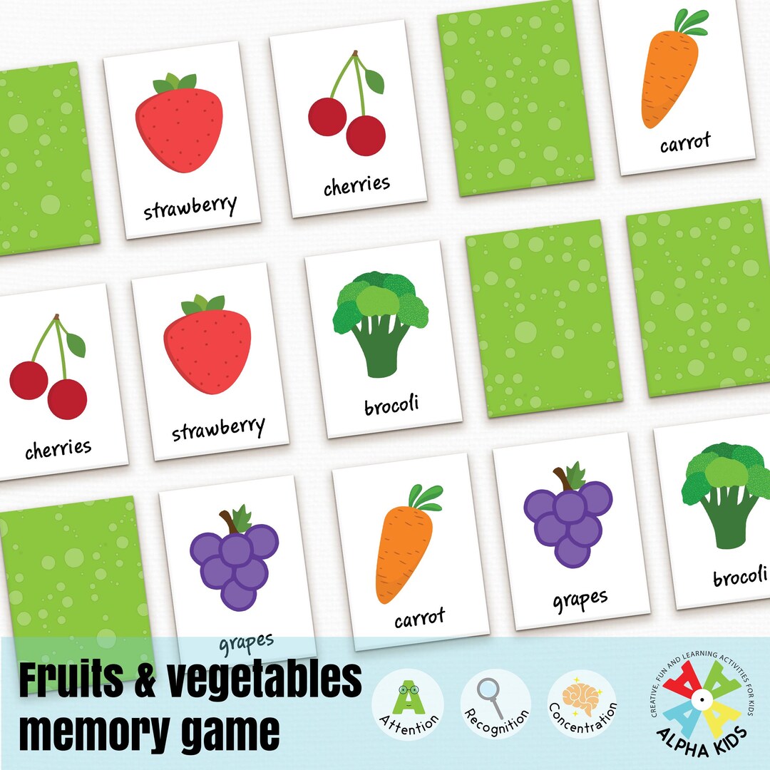 Printable Memory Game Cards, Matching Cards, Fruits and Vegetables ...