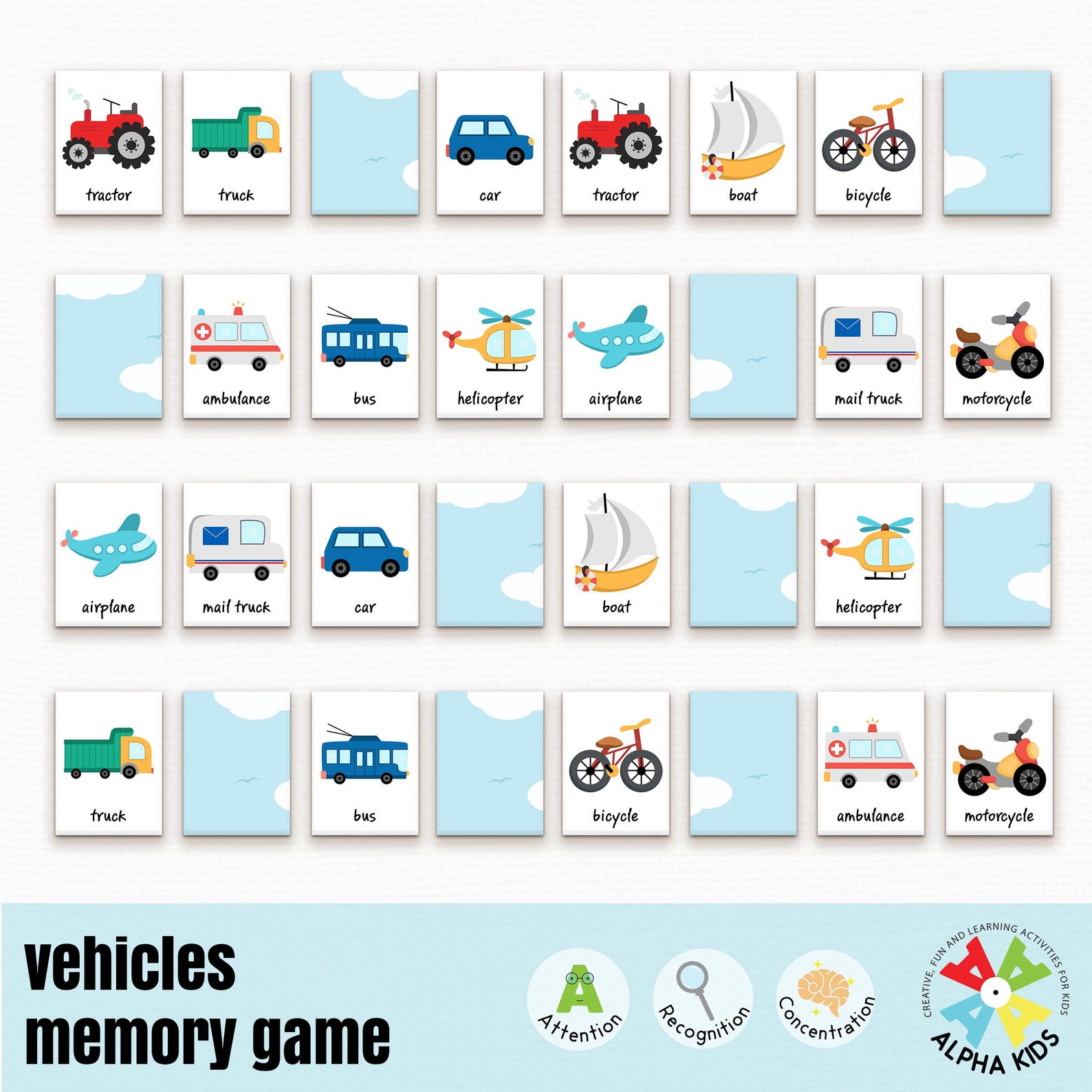 Printable Memory Game Cards, Transportation Matching Cards, Vehicles ...