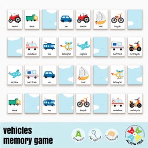 Printable Memory Game Cards, Transportation Matching Cards, Vehicles ...