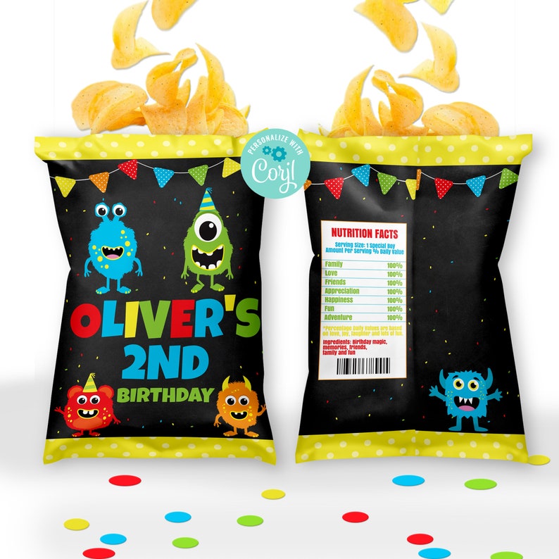 EDITABLE Monsters Chips Bag Labels Monsters Birthday Party - Etsy