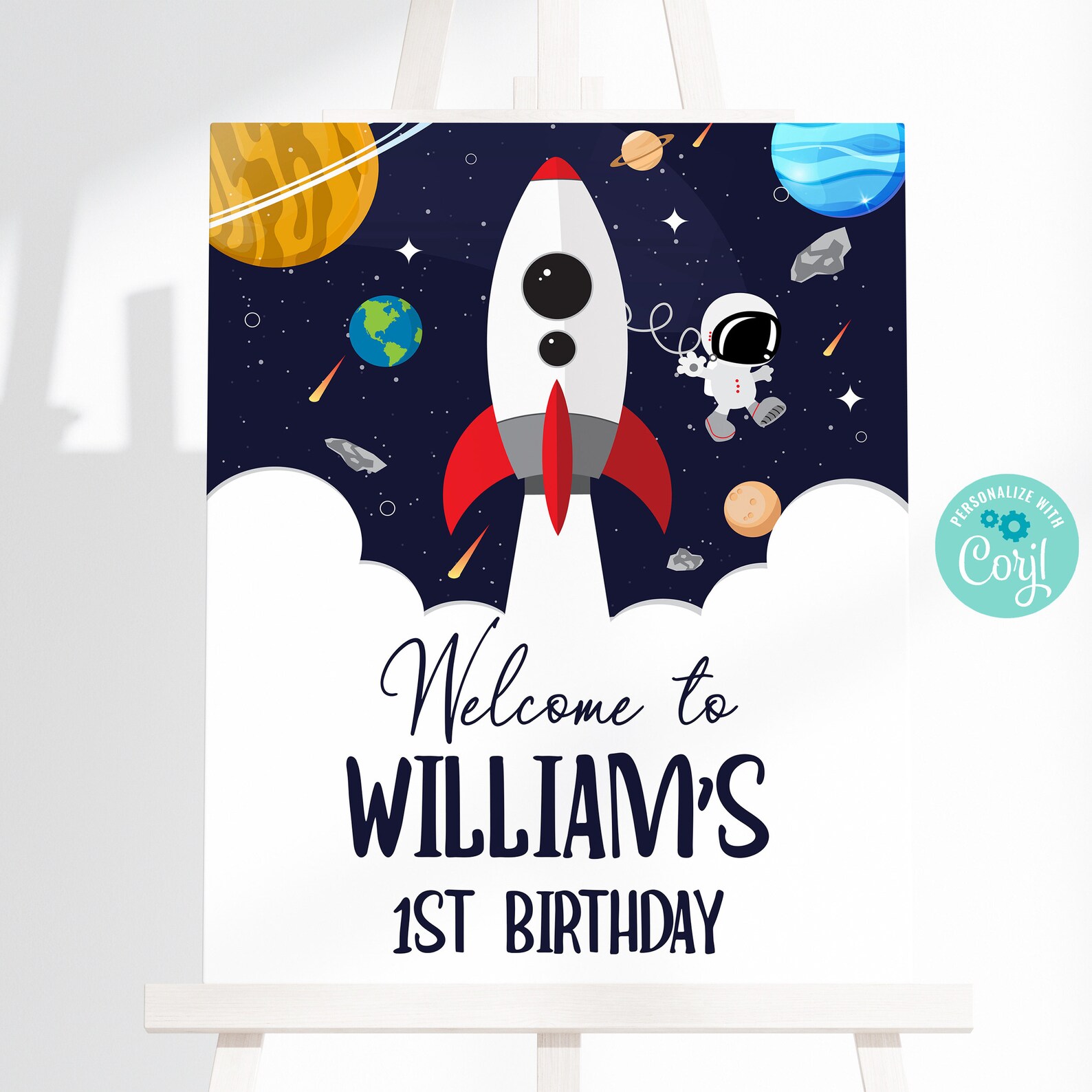 EDITABLE Outer Space Birthday Welcome Sign Template Rocket - Etsy